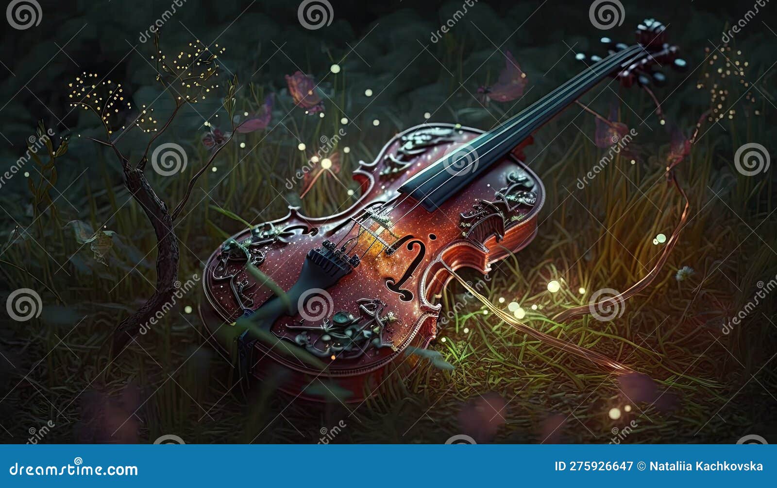 Magic violin on the meadow stock illustration. Illustration of ...