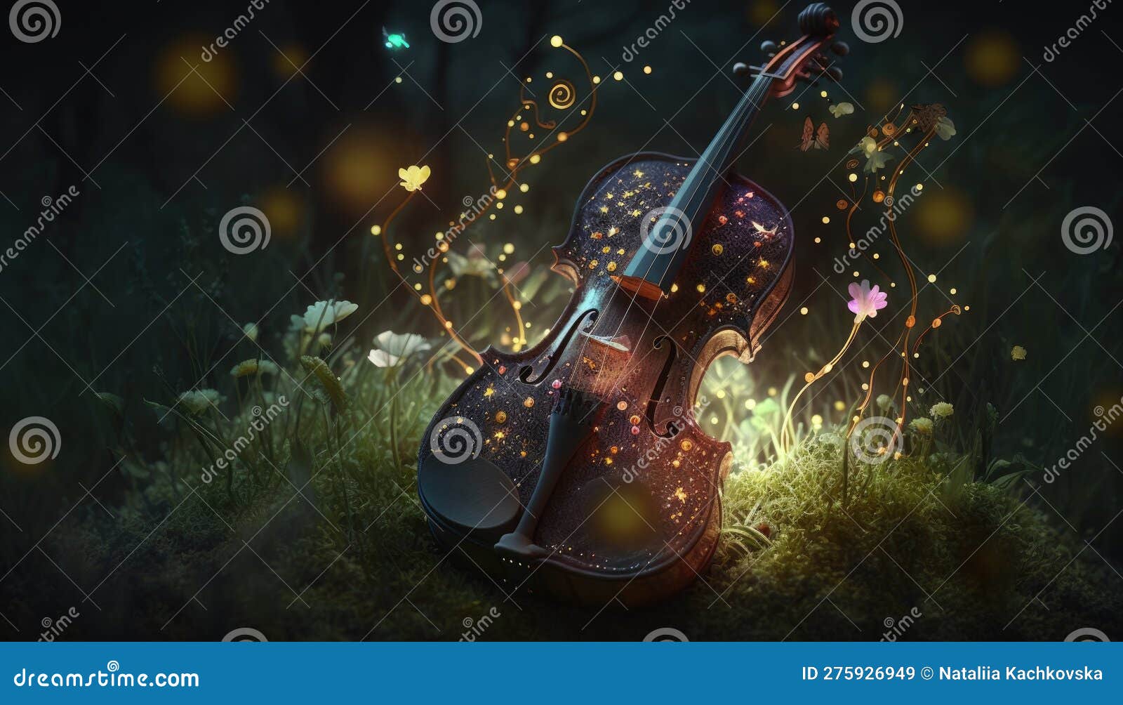 Magic violin on the meadow stock illustration. Illustration of ...