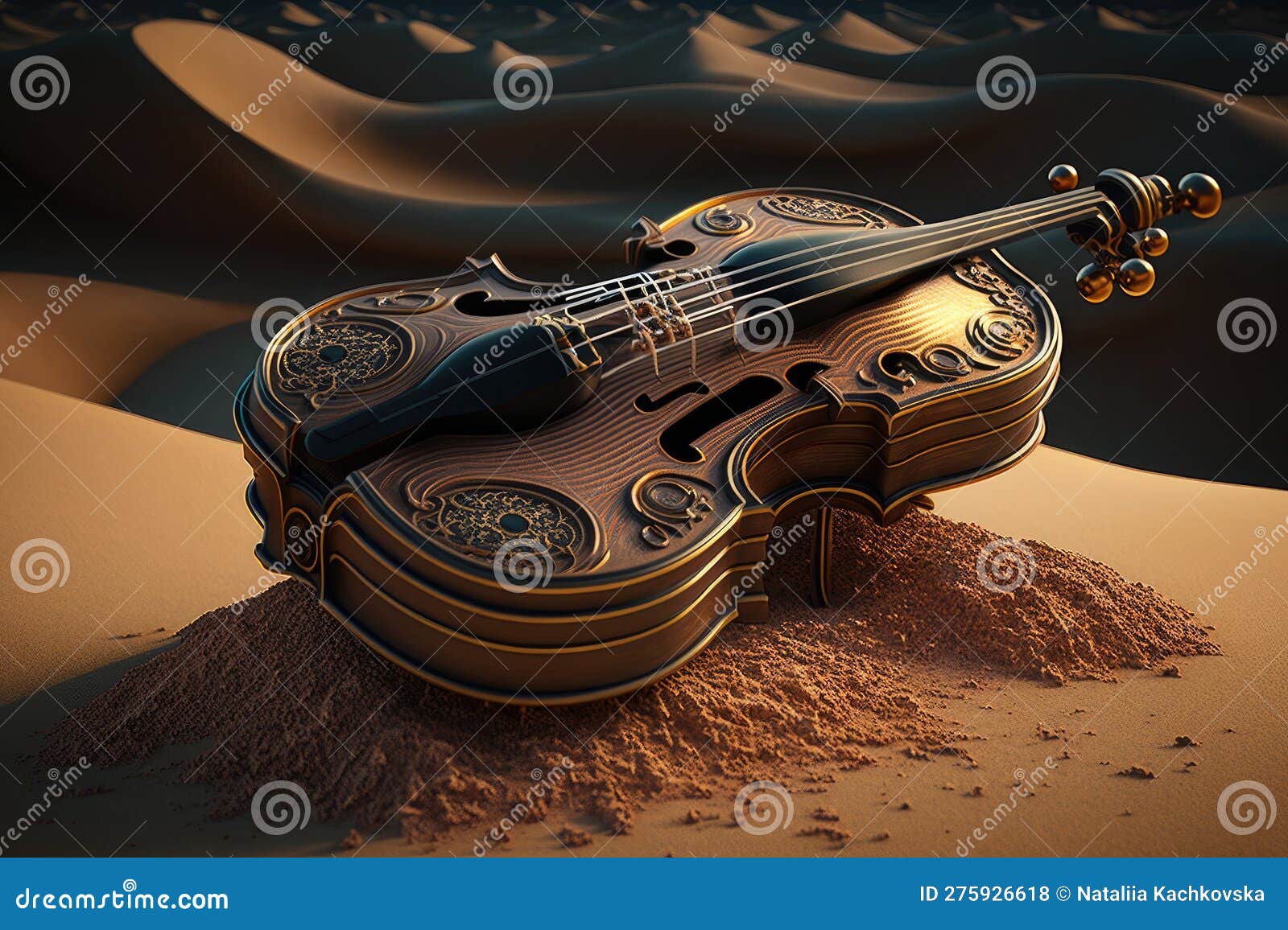 Magic violin on the sand stock illustration. Illustration of ...