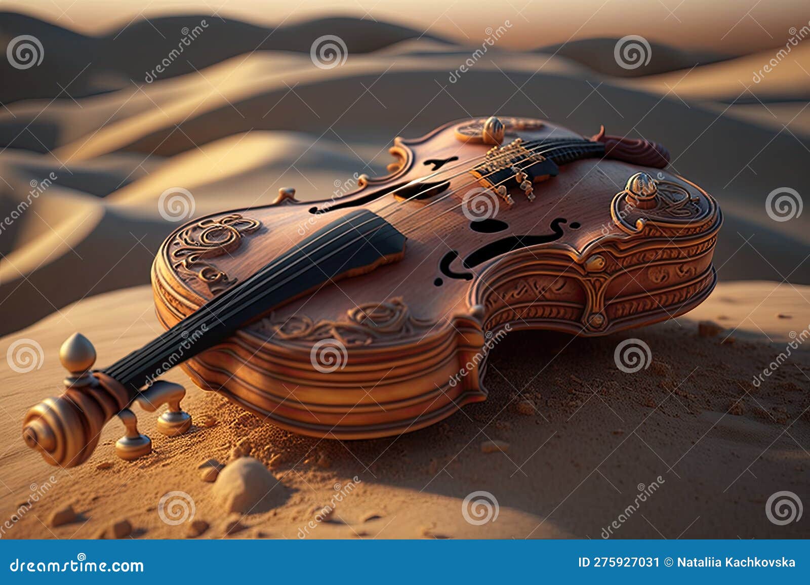 Magic violin on the sand stock illustration. Illustration of travel ...