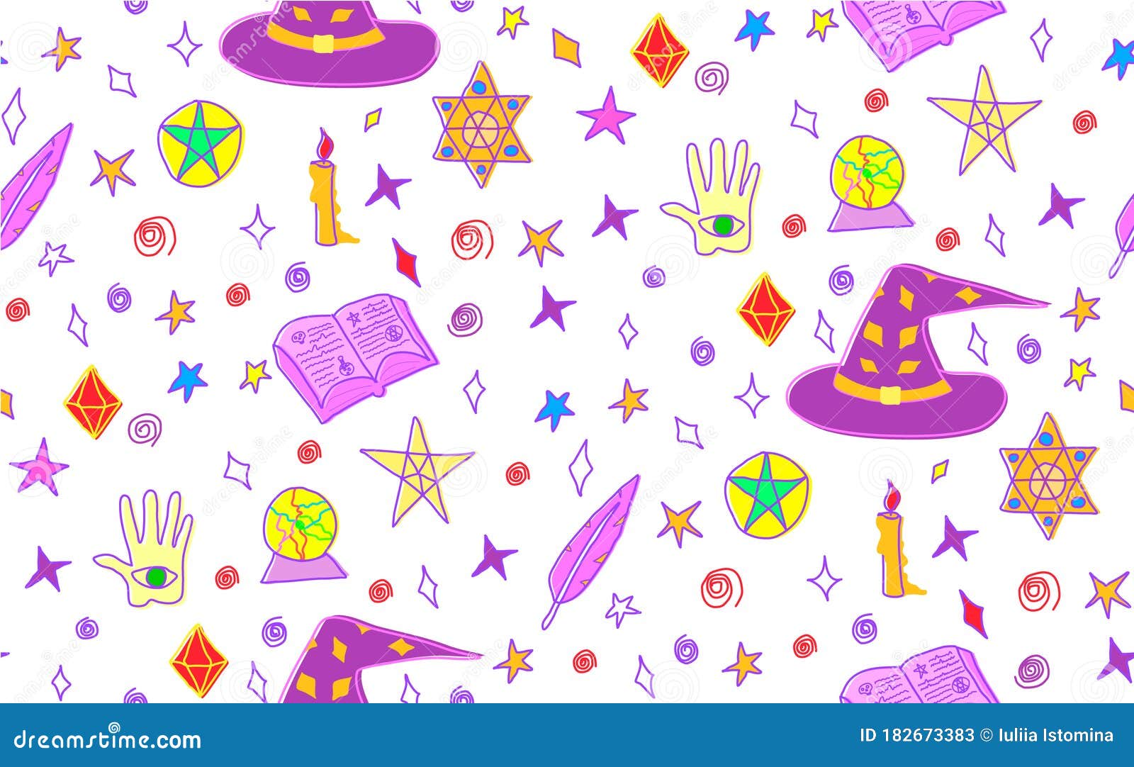 Seamless Pattern Voodoo Magic Doodle Style Vector Illustration Stock ...