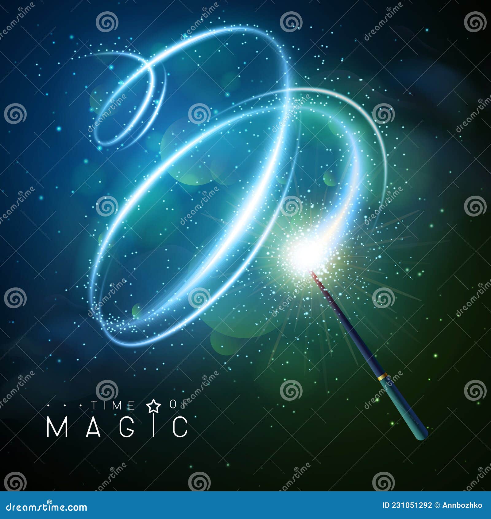 Magic Wand with Blue Neon Glowing Shiny Spiral Trail. Stock Vector ...