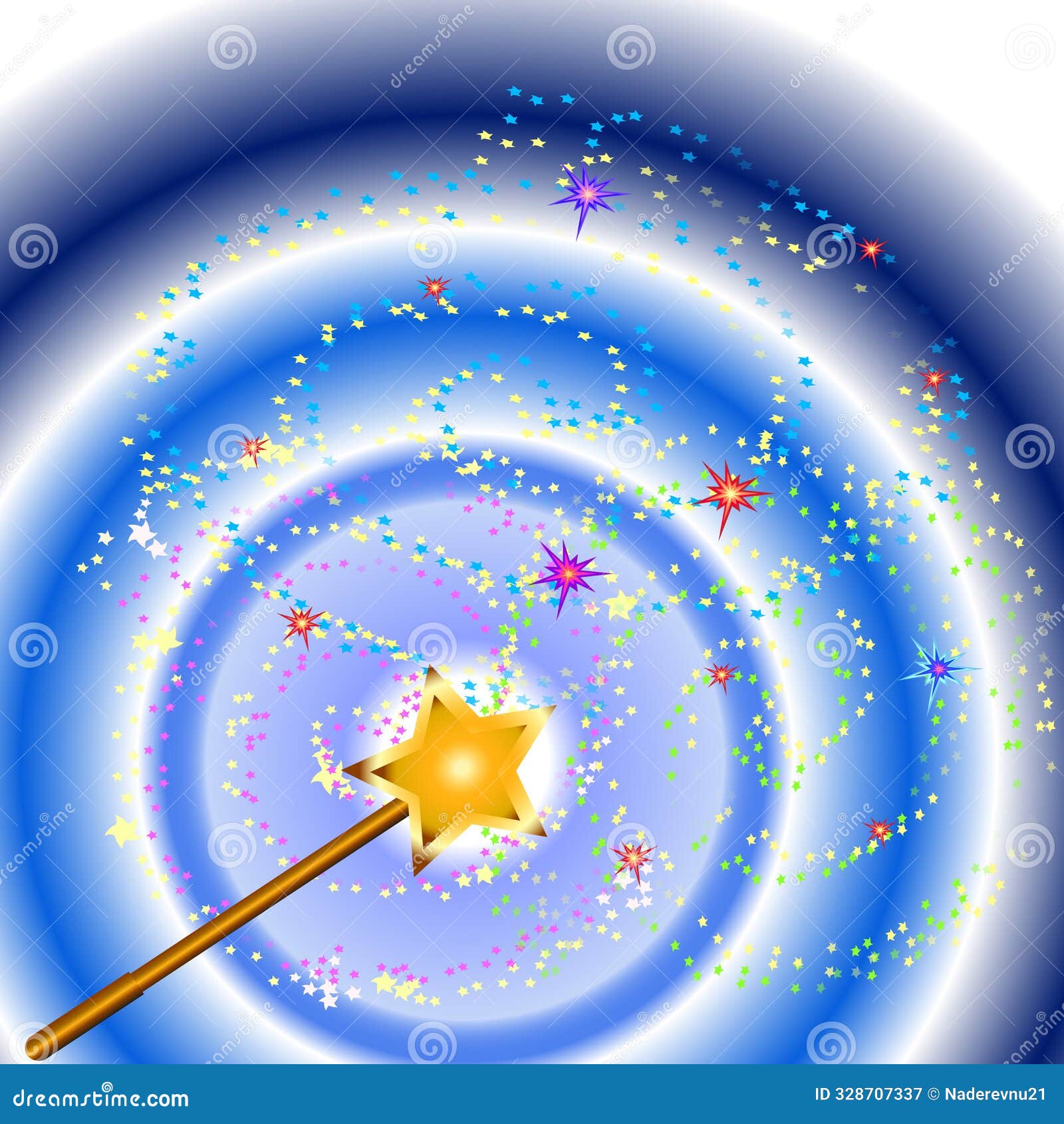 Magic Wand. Cloud of Stars on the Background of Concentric Bright ...