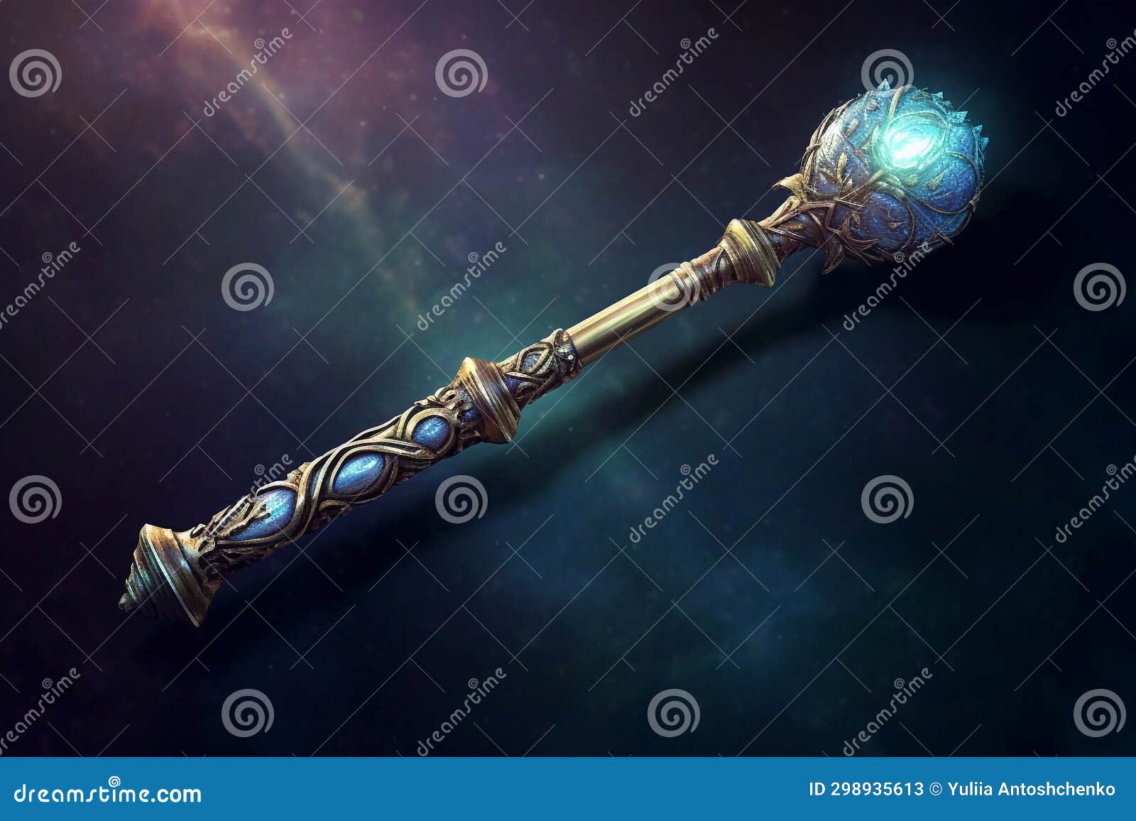 The magic wand glows. stock illustration. Illustration of wizard ...
