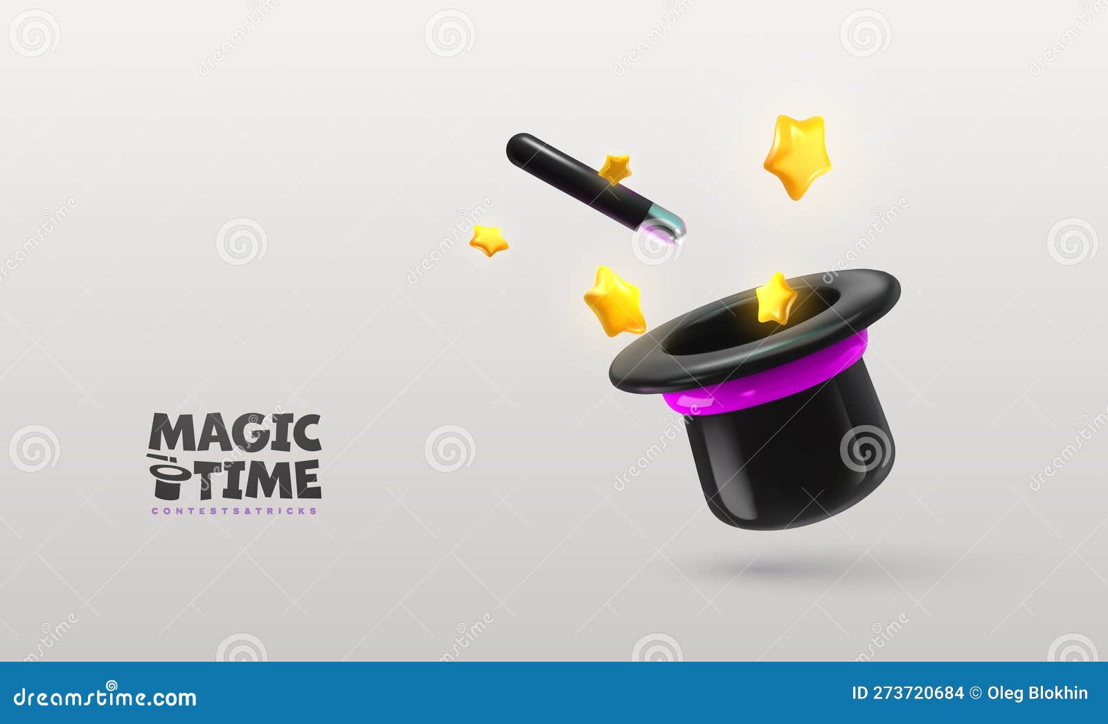 Magic Wand And Hat With Stars Explosion Outside On Light Background ...