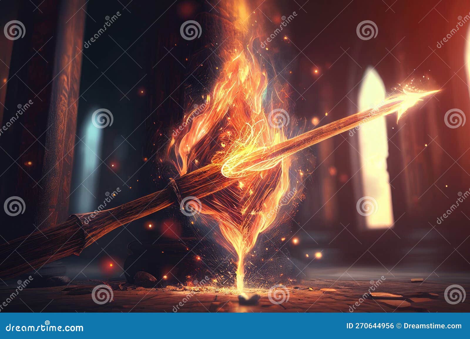 Magic Wand in Process of Casting Spell. Magic Trace on an Abstract Dark ...