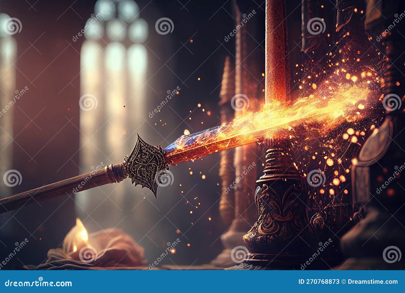 Magic Wand in Process of Casting Spell. Magic Trace on an Abstract Dark ...