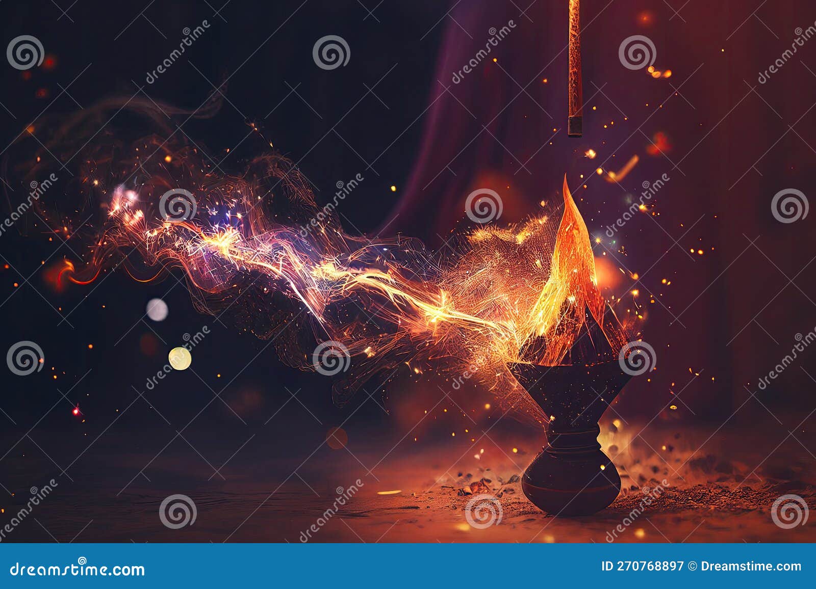 Magic Wand in Process of Casting Spell. Magic Trace on an Abstract Dark ...