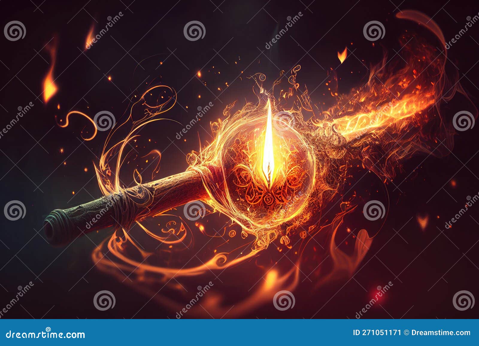 Magic Wand in Process of Casting Spell. Magic Trace on an Abstract Dark ...