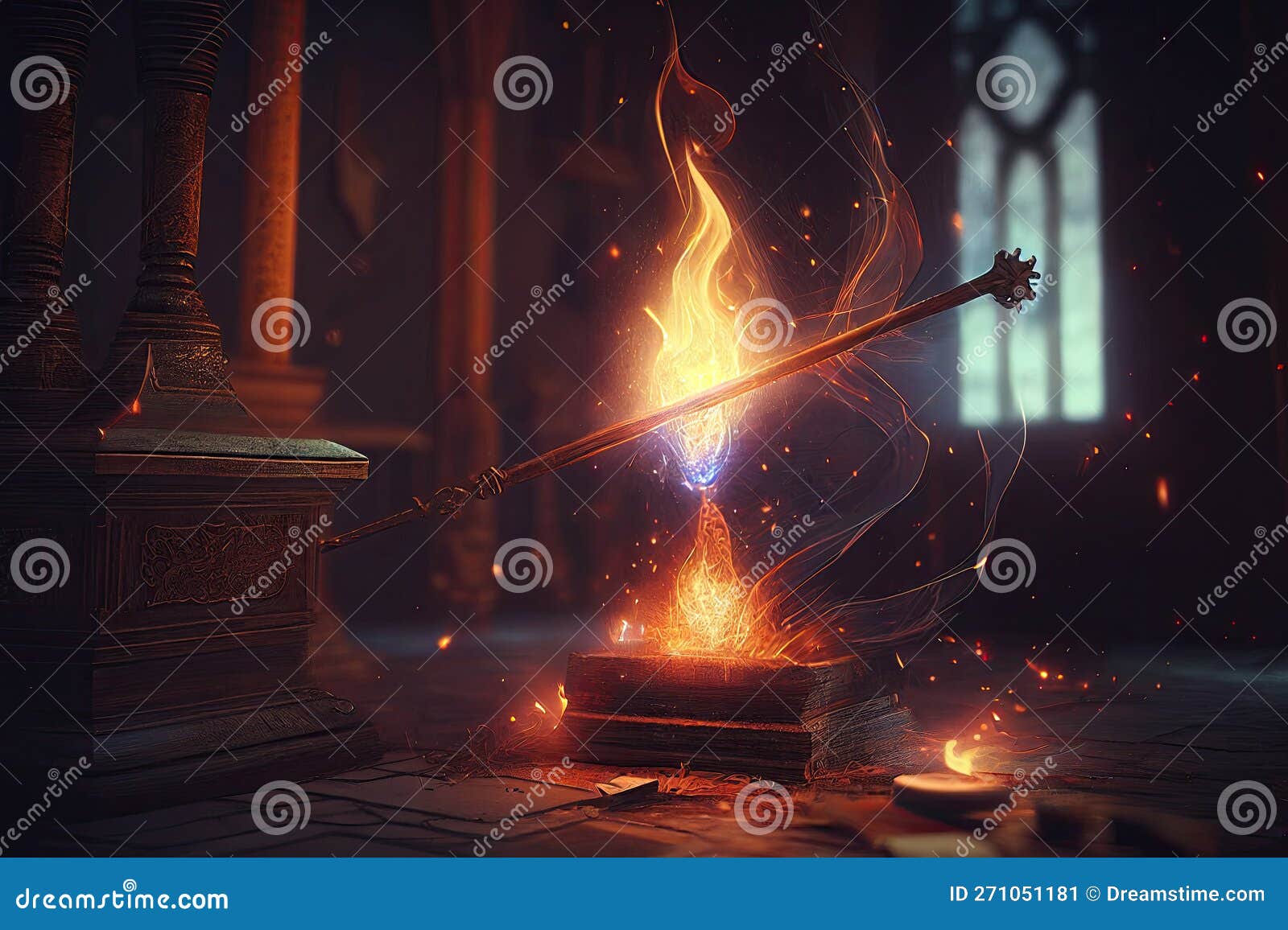 Magic Wand in Process of Casting Spell. Magic Trace on an Abstract Dark ...