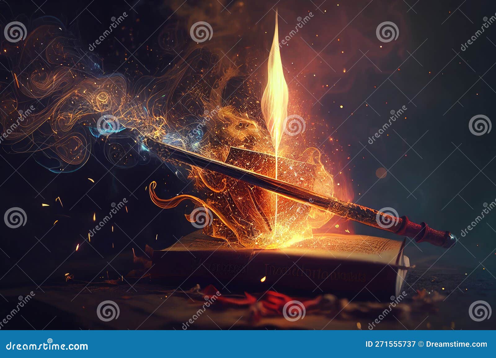 Magic Wand in Process of Casting Spell. Magic Trace on an Abstract Dark ...