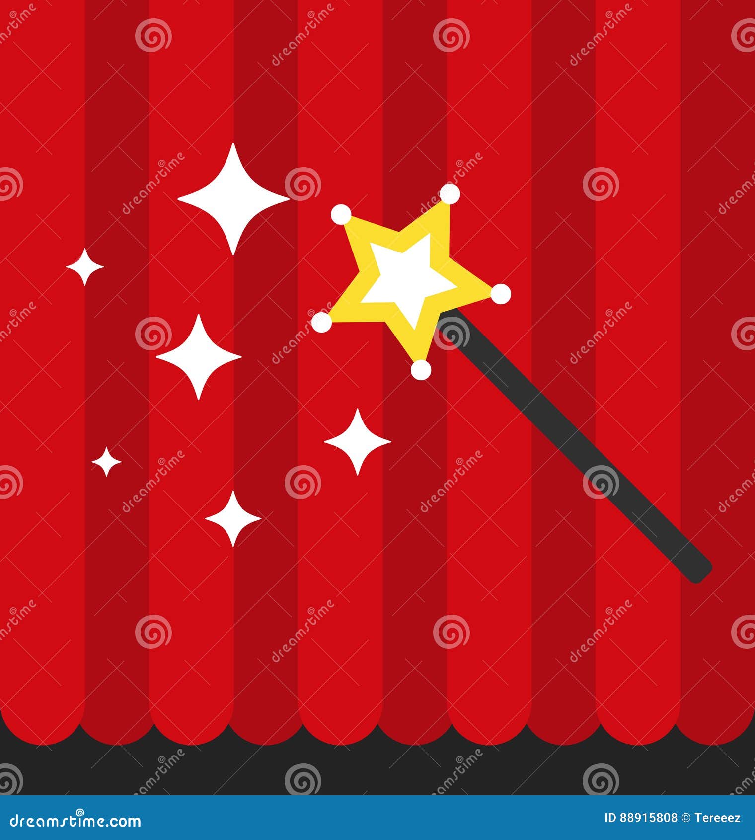Magic Wand with Red Curtain, Flat Vector Style Stock Vector ...