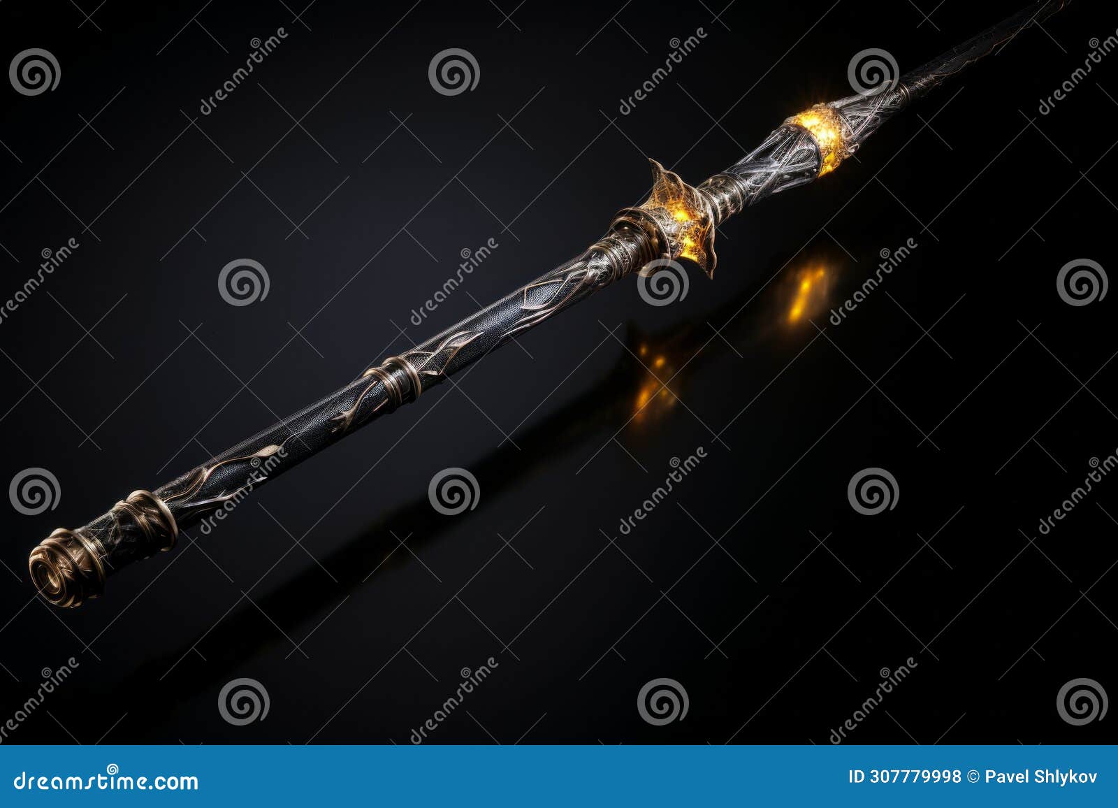 Magic Wand with Sparkle on Blue Background, Miracle Magical Stick ...