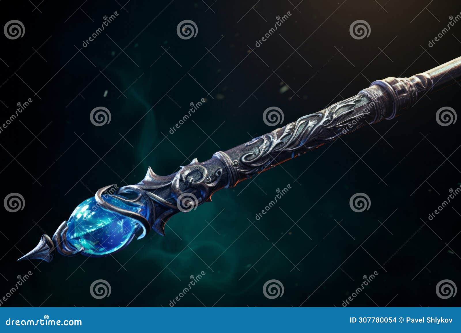 Magic Wand with Sparkle on Blue Background, Miracle Magical Stick ...