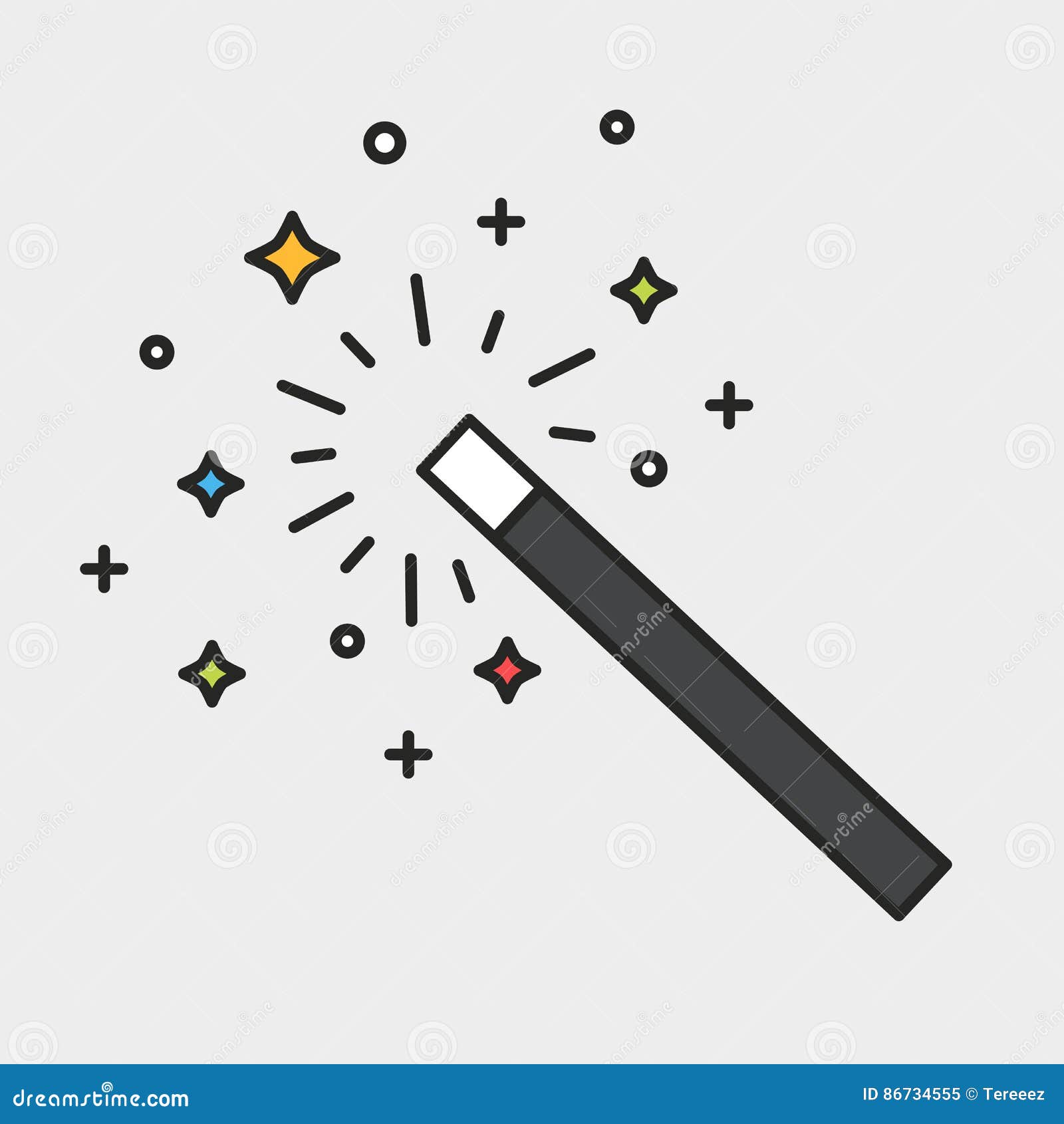 Magic Wand and Sparks Black Outline Colorful Icon Stock Vector ...