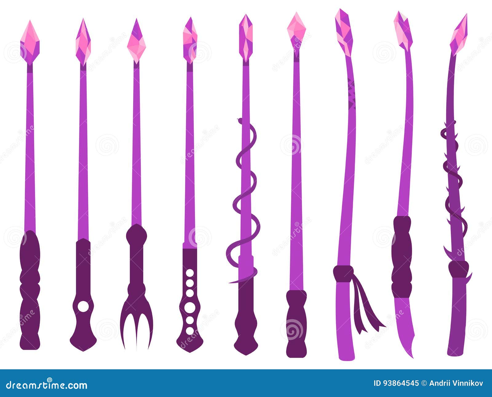 Magic Wands. Magic Crystal And Magical Objects. Wizard Tool. Vector ...