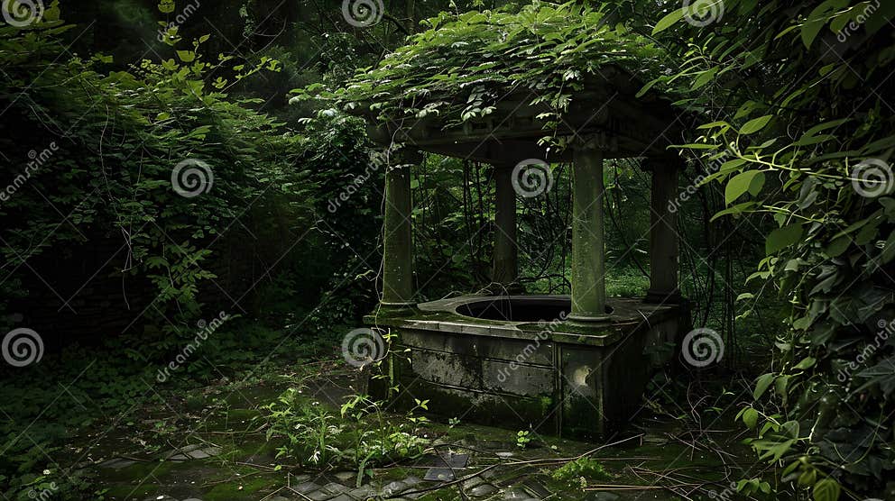 Magic Well in an Overgrown Garden Stock Illustration - Illustration of ...