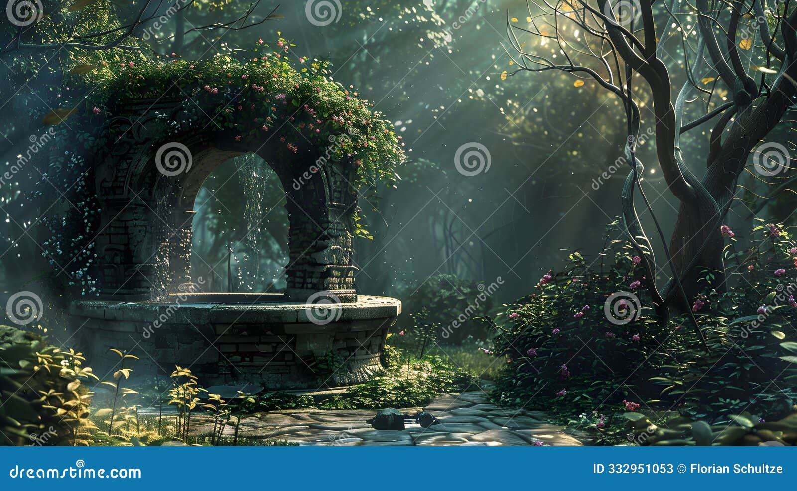 Magic Well in an Overgrown Garden Stock Illustration - Illustration of ...