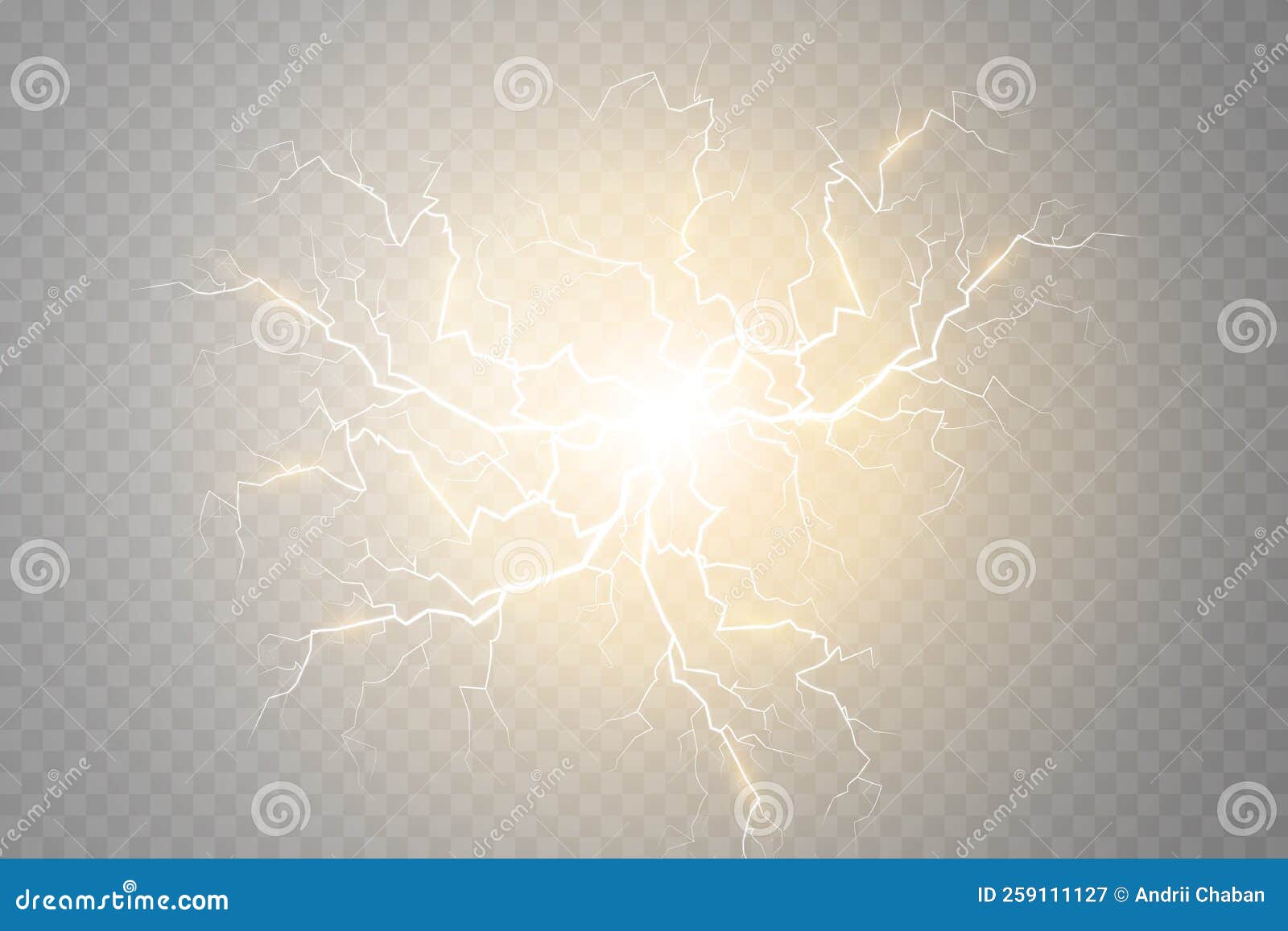 Magic White-gold Lightning on a Light Transparent Background. Bright ...