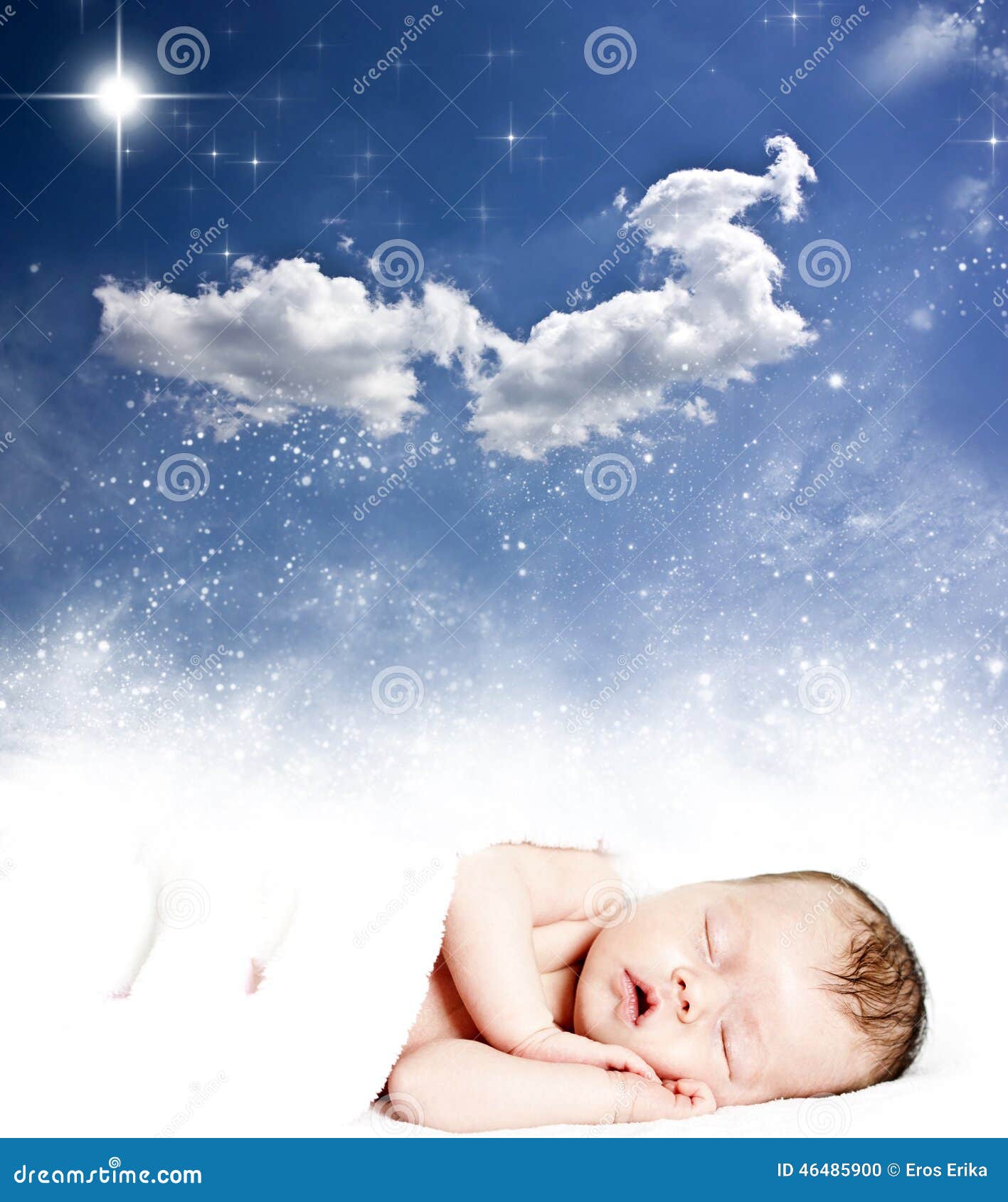Magic Winter Night Sky and Sleeping Baby Stock Photo - Image of eyes ...