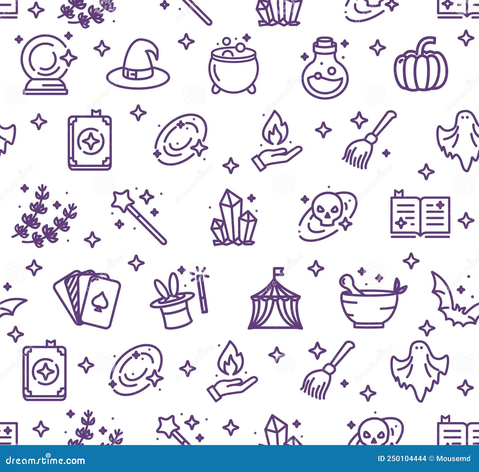 Magic Witch Halloween Signs Seamless Pattern Background on a White ...