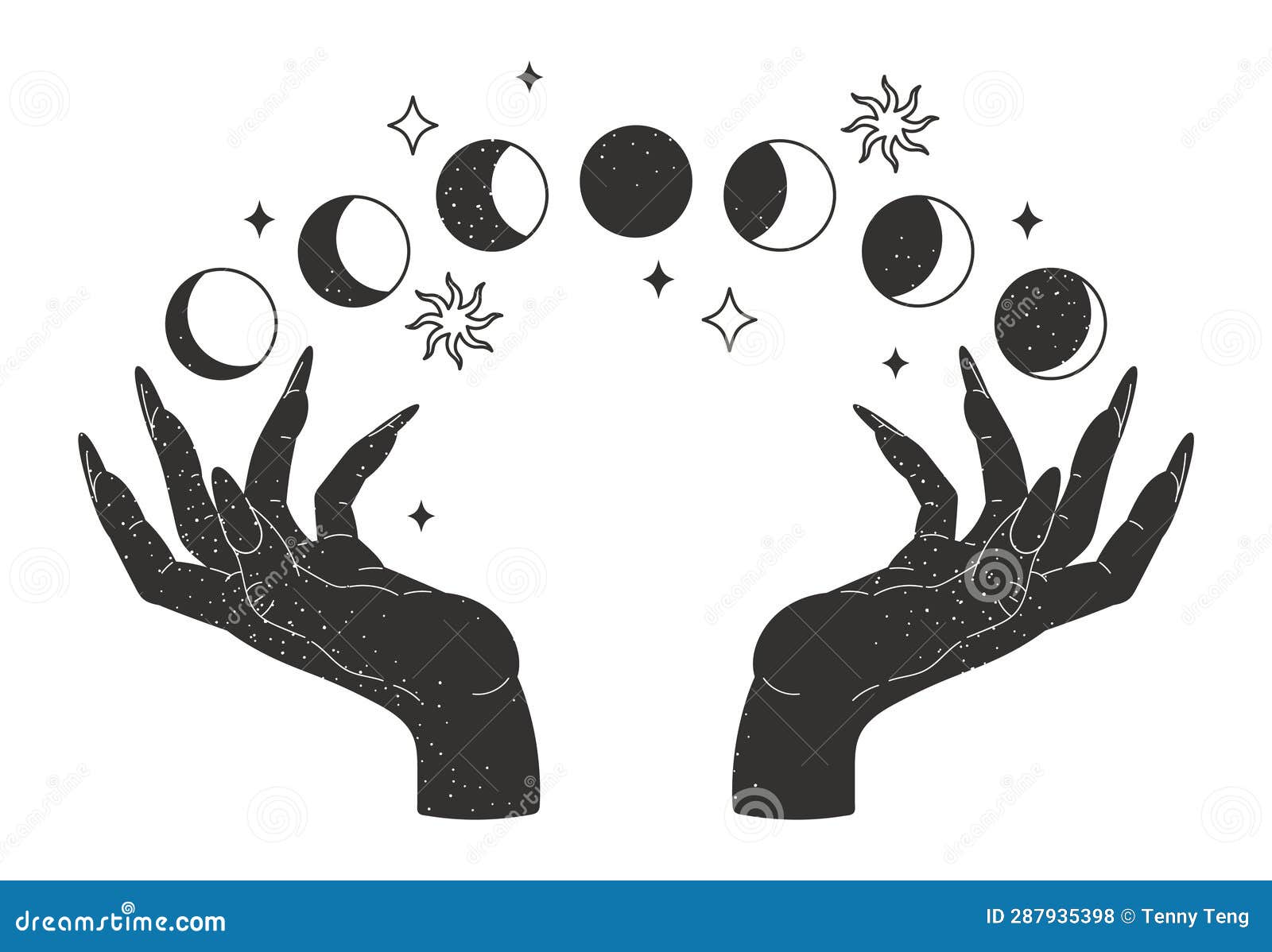 Magic Witch Hands. Esoteric Design Female Hands with Moon Phases ...