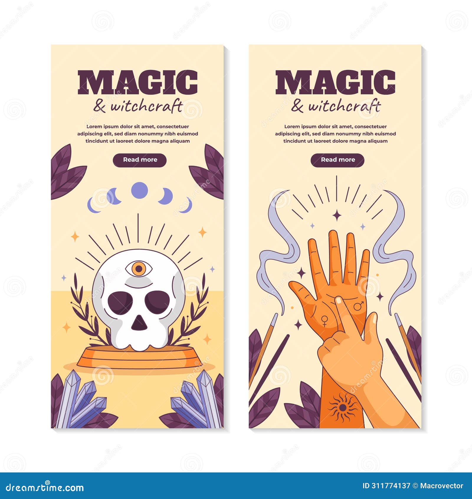 Magic and Witchcraft Banners in Hand Drawn Style Stock Illustration ...