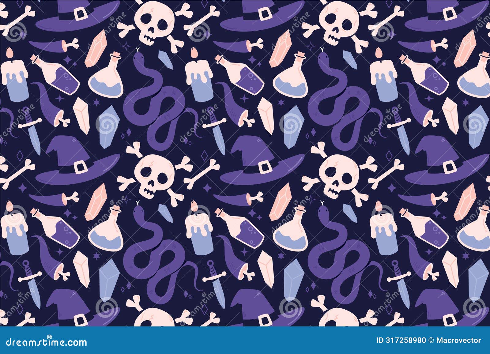 Magic and Witchcraft Cartoon Pattern Stock Illustration - Illustration ...