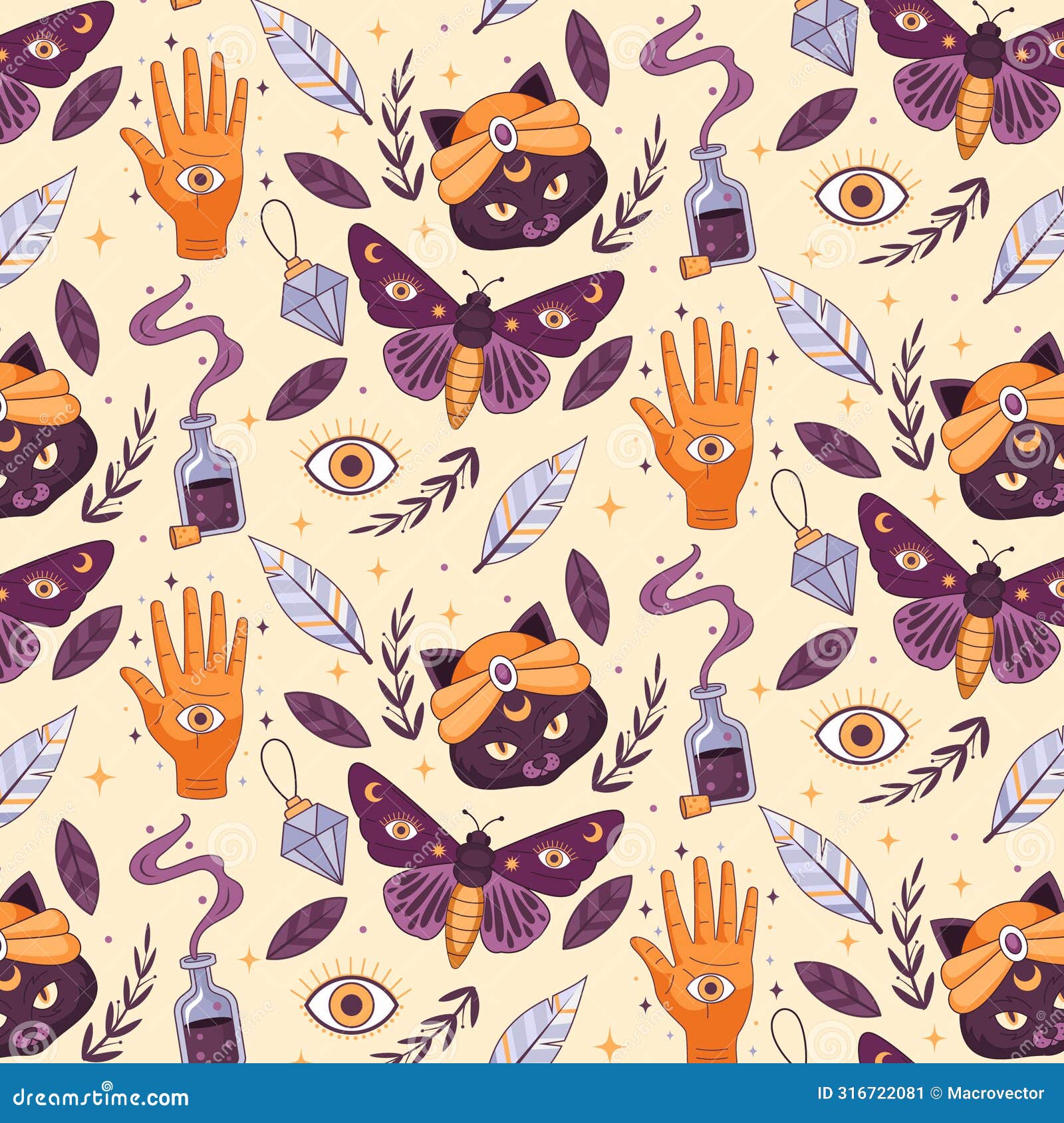 Magic and Witchcraft Pattern in Hand Drawn Style Stock Illustration ...