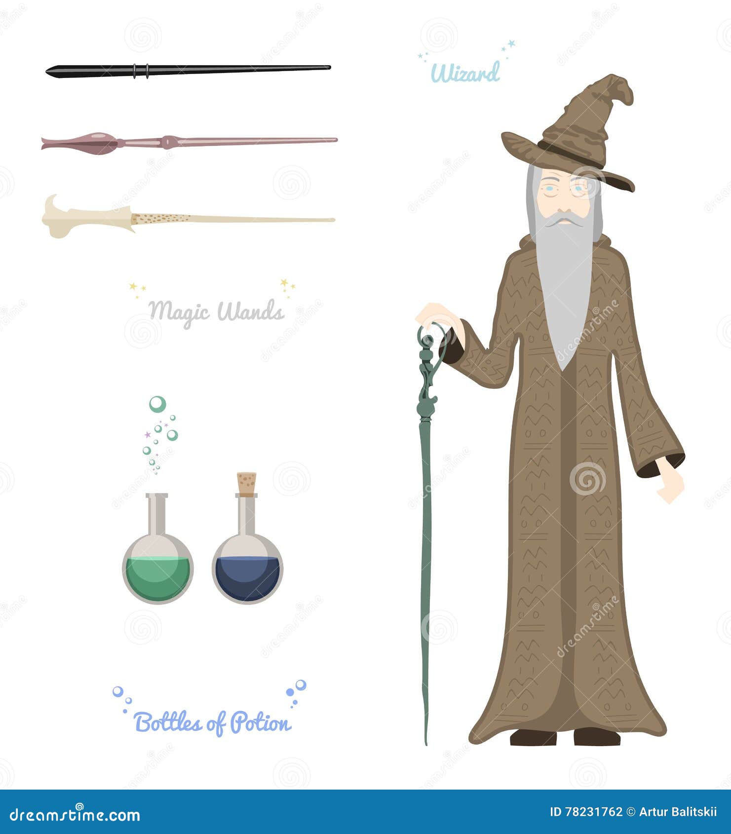 Magic Wizard with Stones and Things Magical,crystal Ball , Wands ...