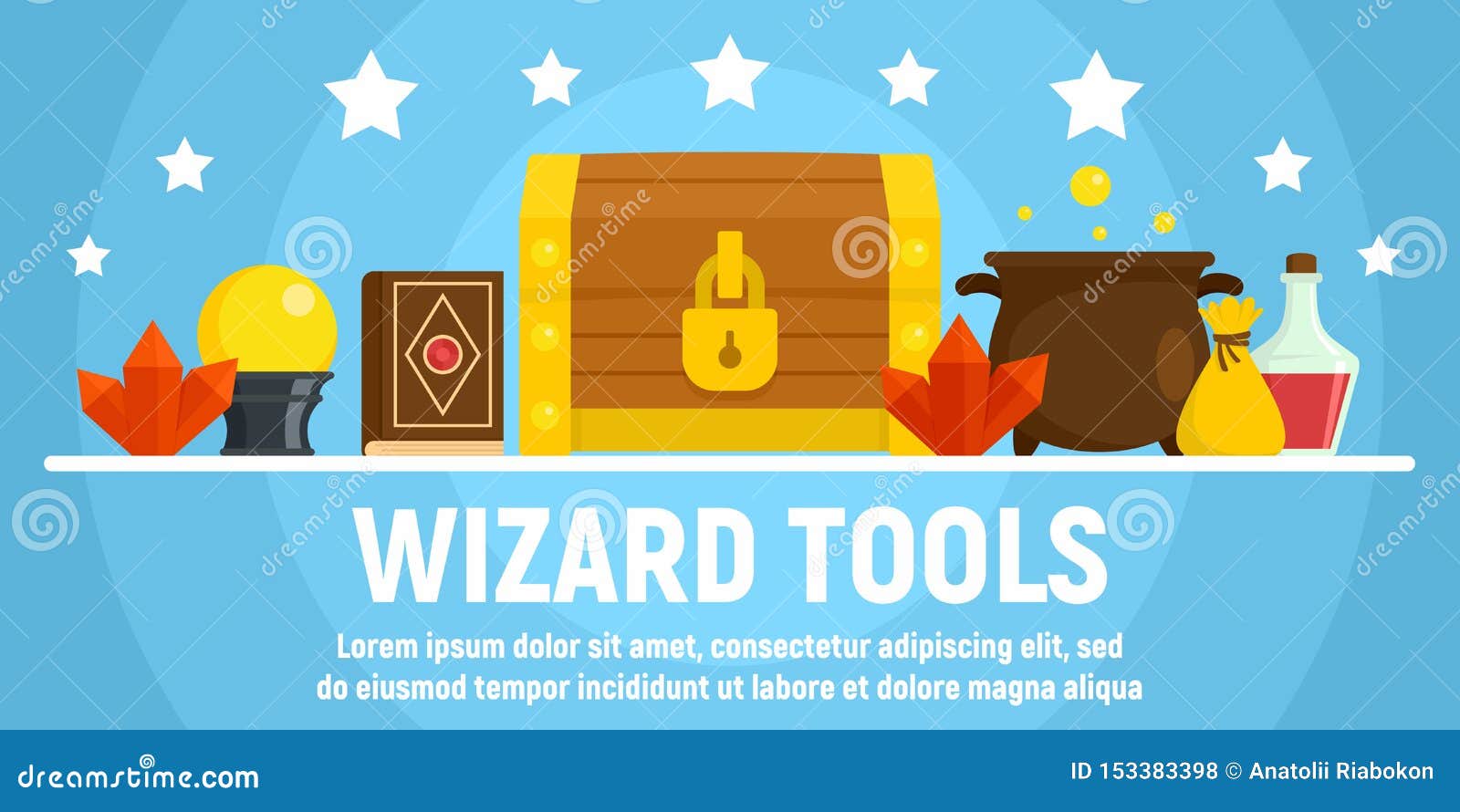 Wizard Tools. Cartoon Magician Casts Spells. Alchemical Laboratory With ...
