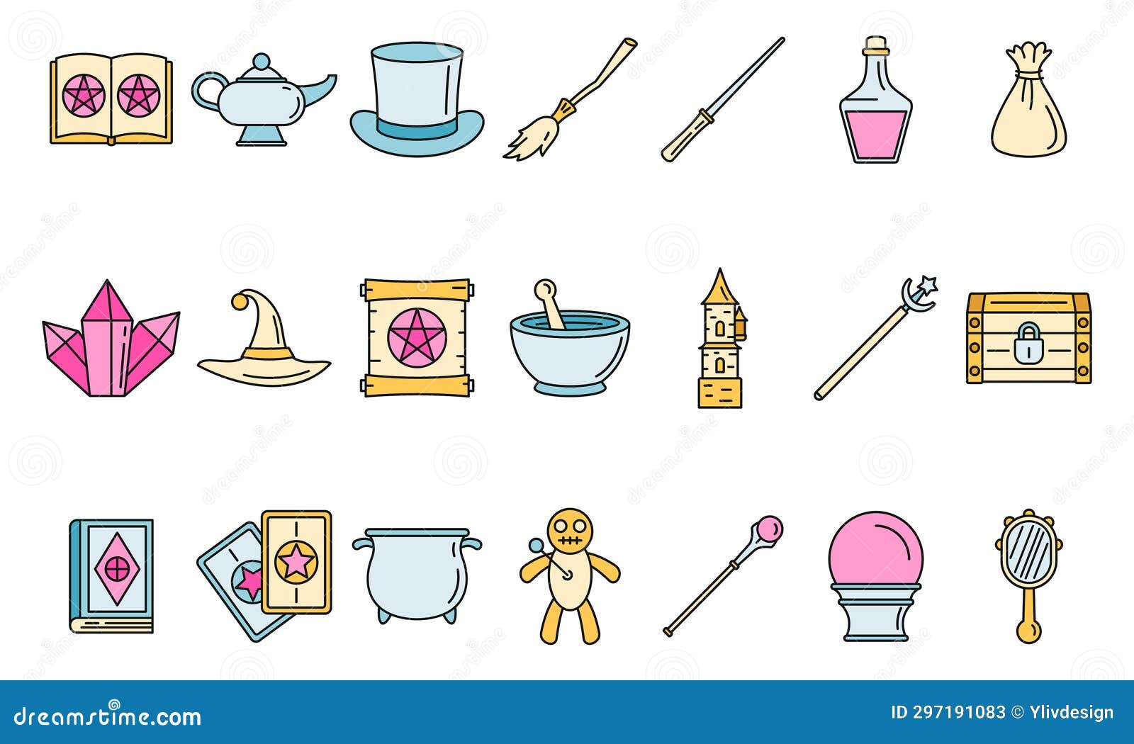 Magic Wizard Tools Icons Set Vector Color Stock Illustration ...