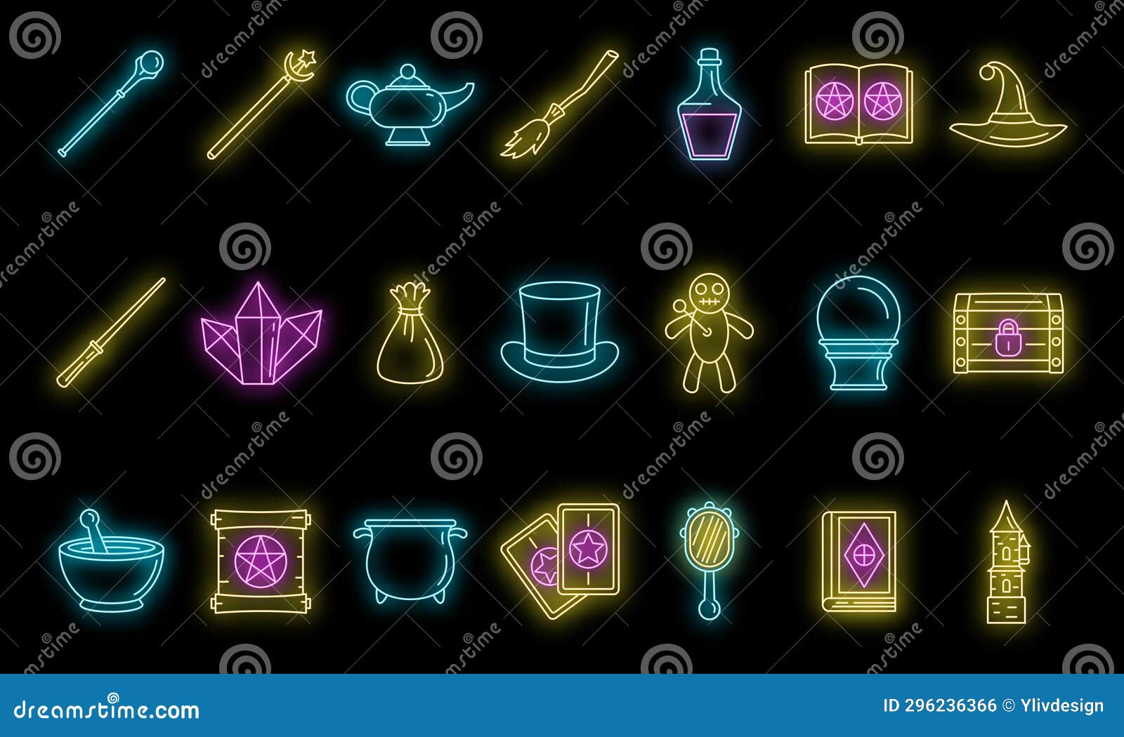 Magic Wizard Tools Icons Set Vector Neon Stock Illustration ...