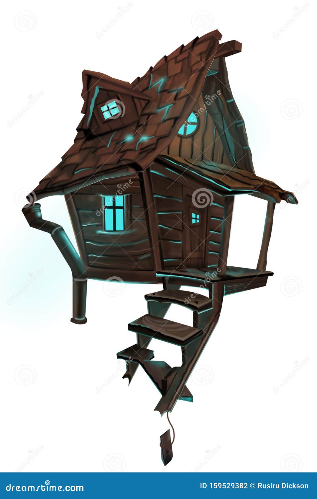 A Magic Wood House with Blue Lights. Stock Illustration - Illustration ...
