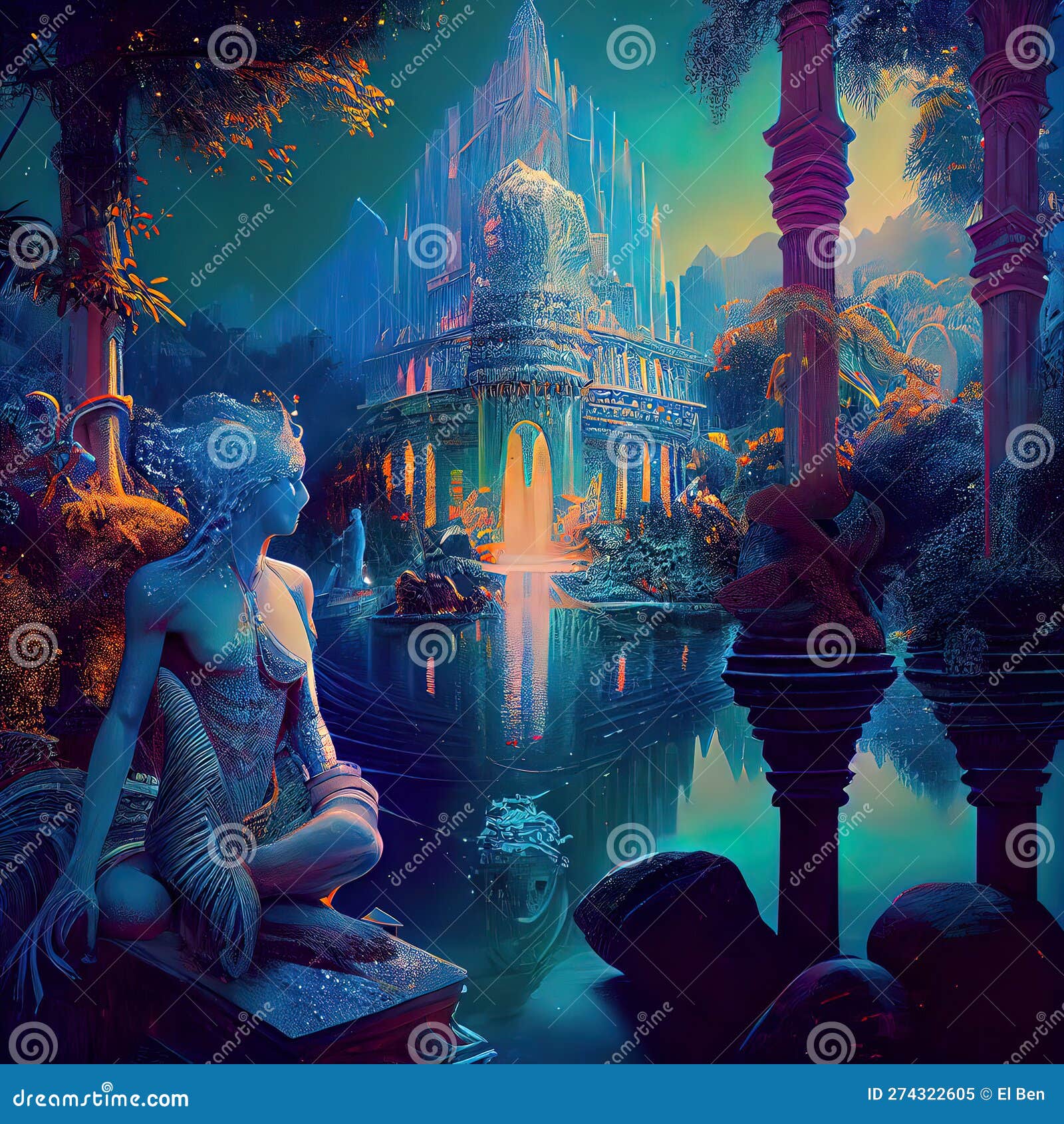 Magical Ancient Trippy Paradise - Ai Generated Stock Illustration ...