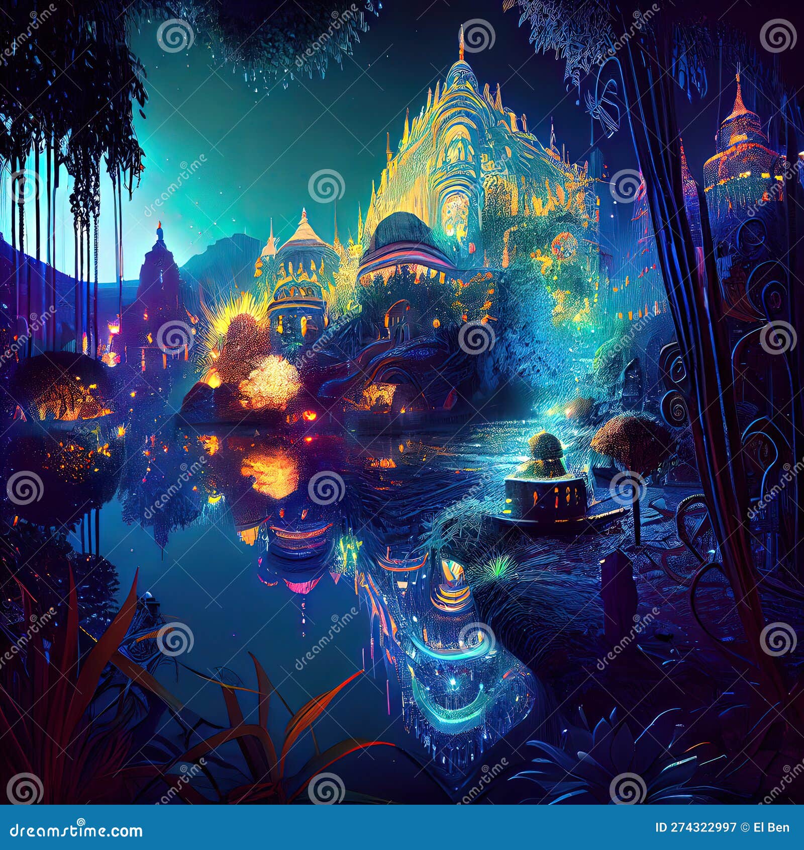 Magical Ancient Trippy Paradise - Ai Generated Stock Illustration ...