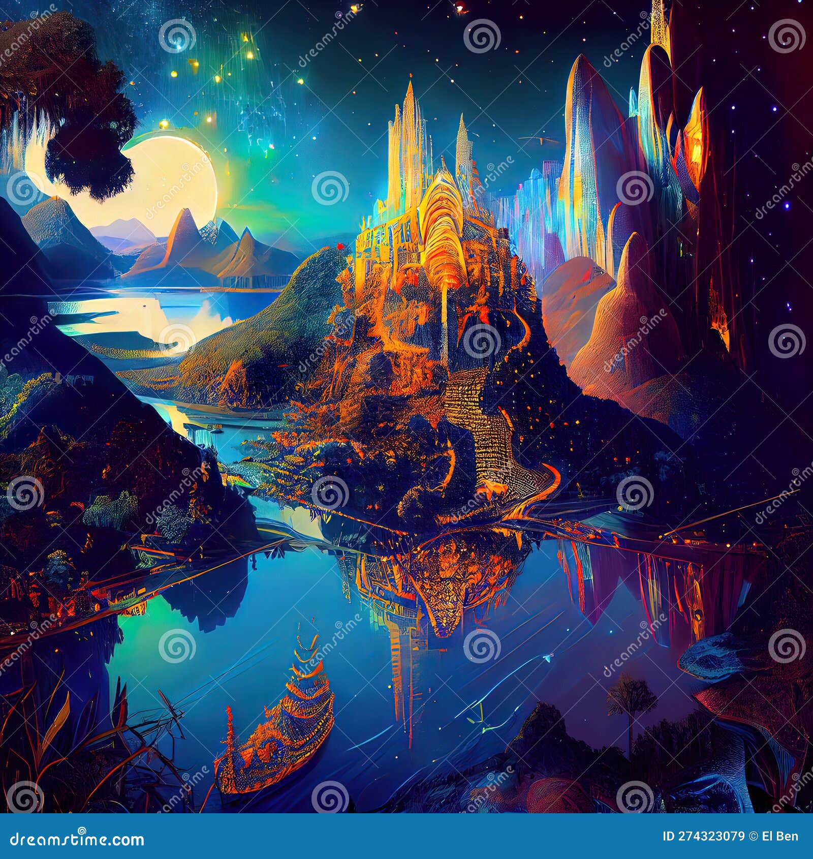 Magical Ancient Trippy Paradise - Ai Generated Stock Illustration ...