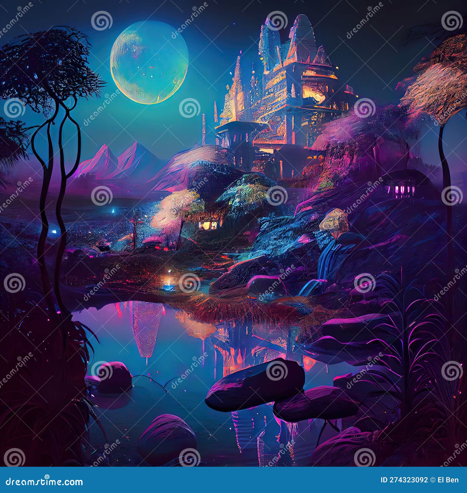 Magical Ancient Trippy Paradise - Ai Generated Stock Illustration ...