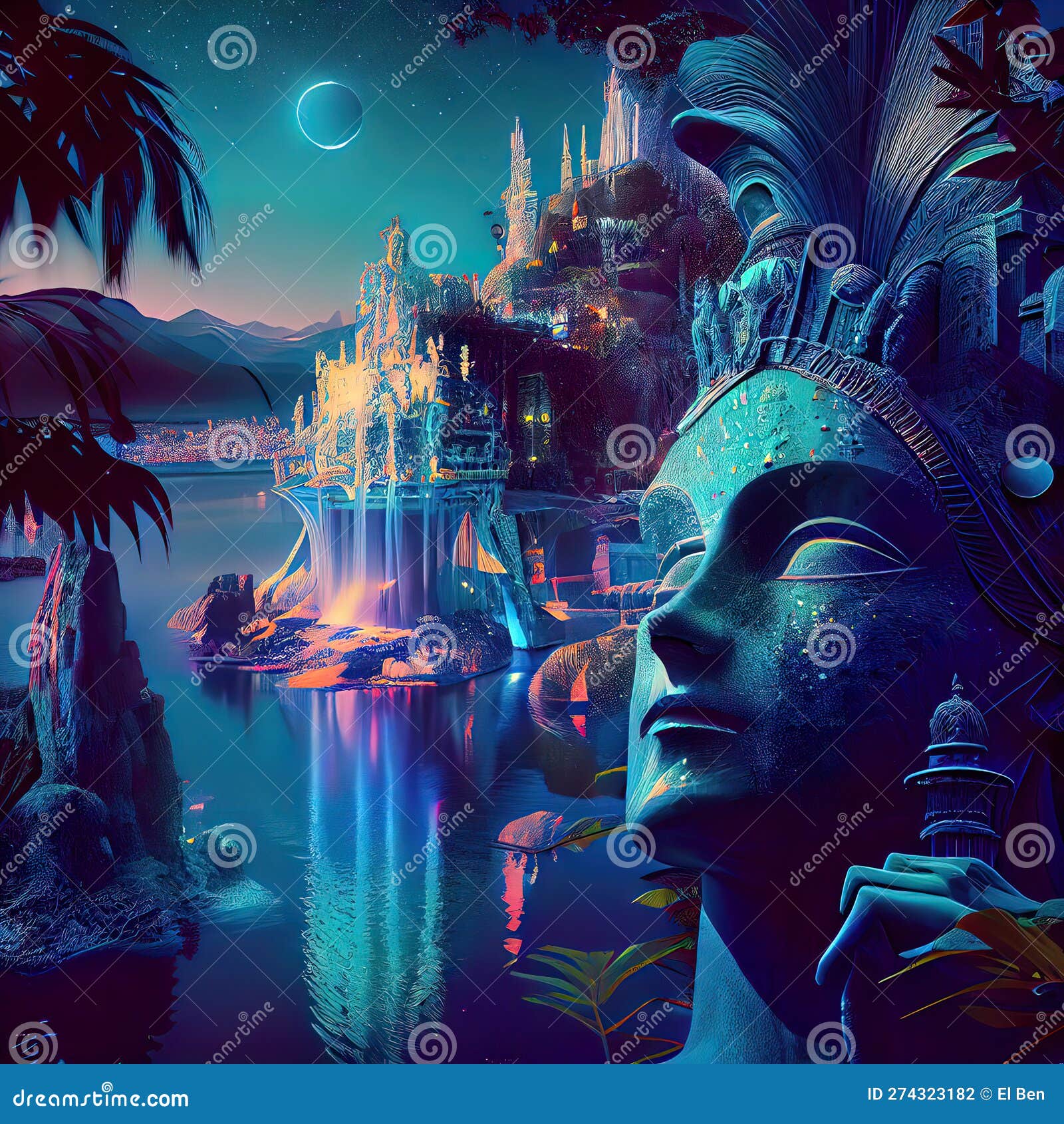 Magical Ancient Trippy Paradise - Ai Generated Stock Illustration ...