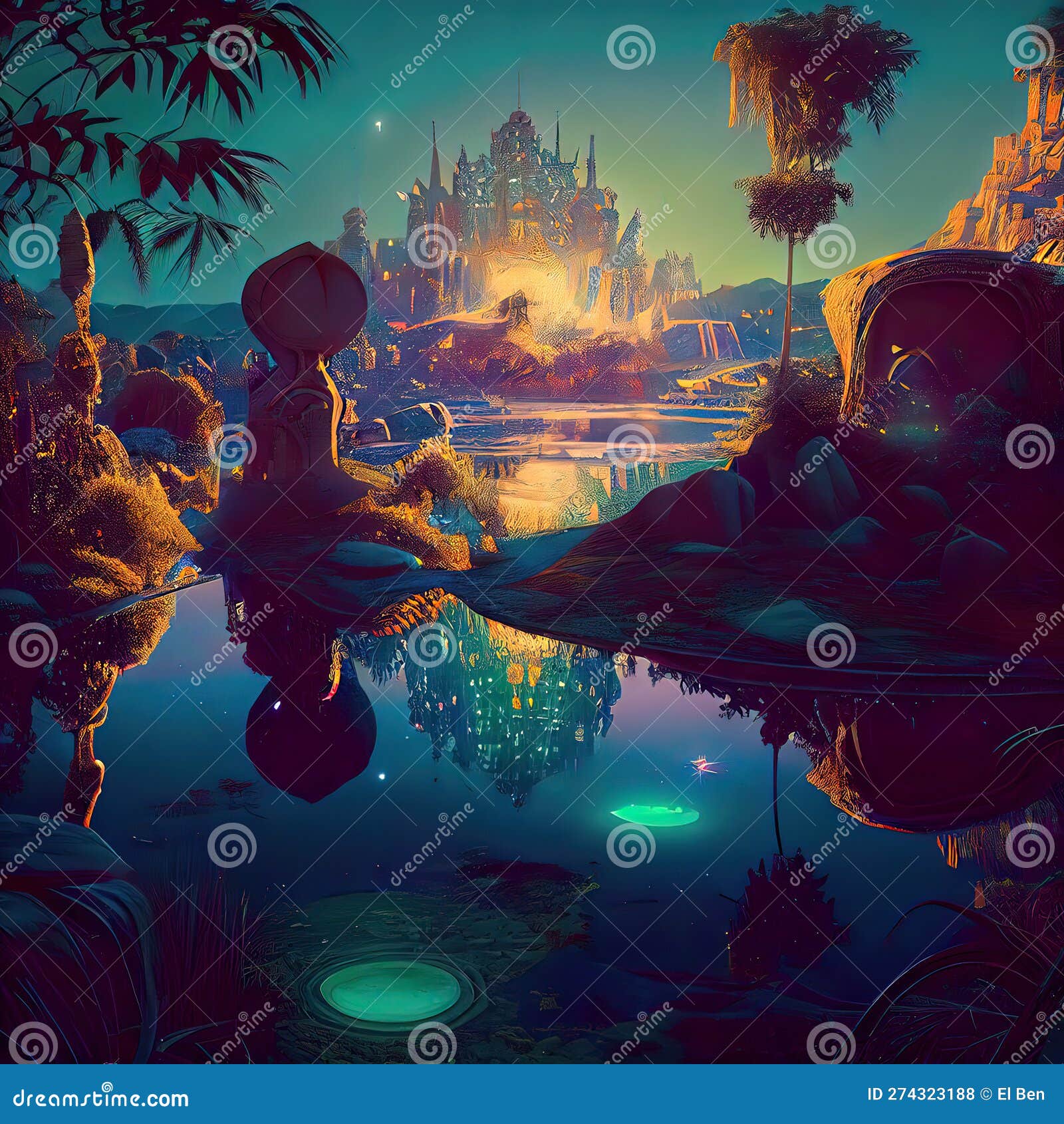 Magical Ancient Trippy Paradise - Ai Generated Stock Illustration ...