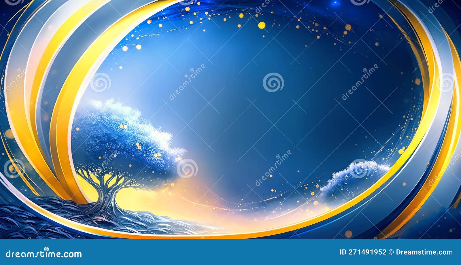 Magical Background with an Airy Mystical Forest in Blue and Gold Tones ...