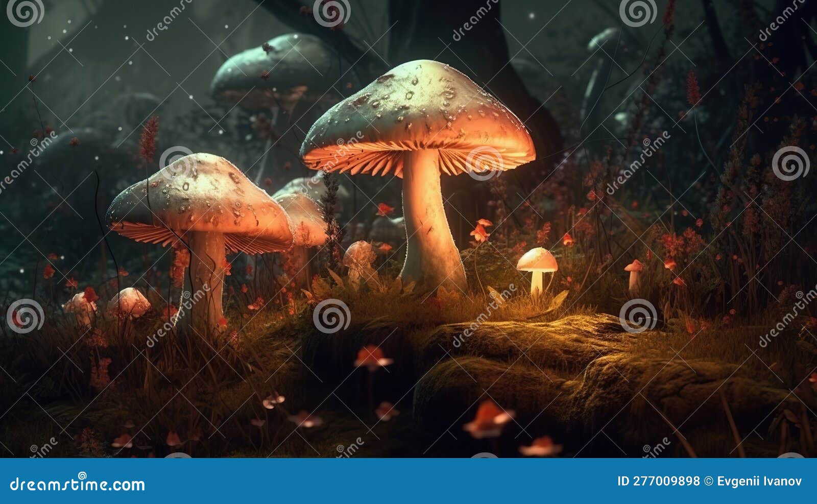 Magical Big Fabulous Mushrooms in the Forest Stock Illustration ...