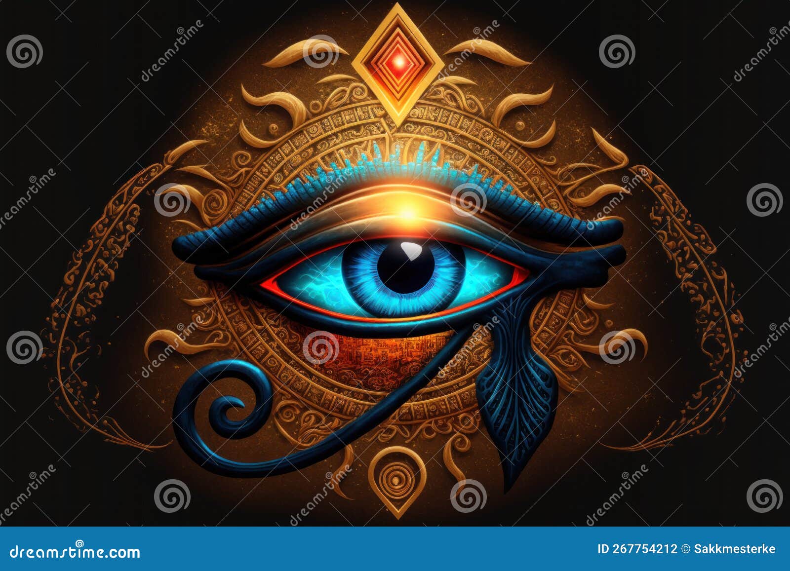 Magical blue Eye of Horus stock illustration. Illustration of falcon ...