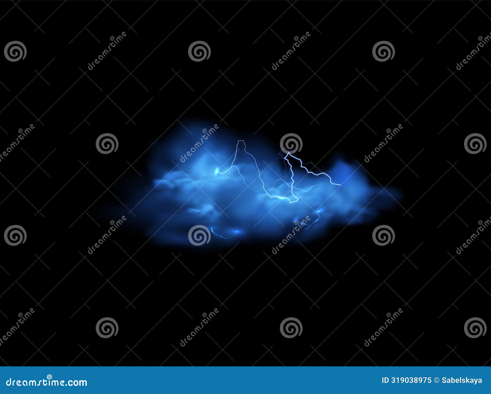 Magical Blue Thundercloud with Smog and Thunder on an Isolated Black ...