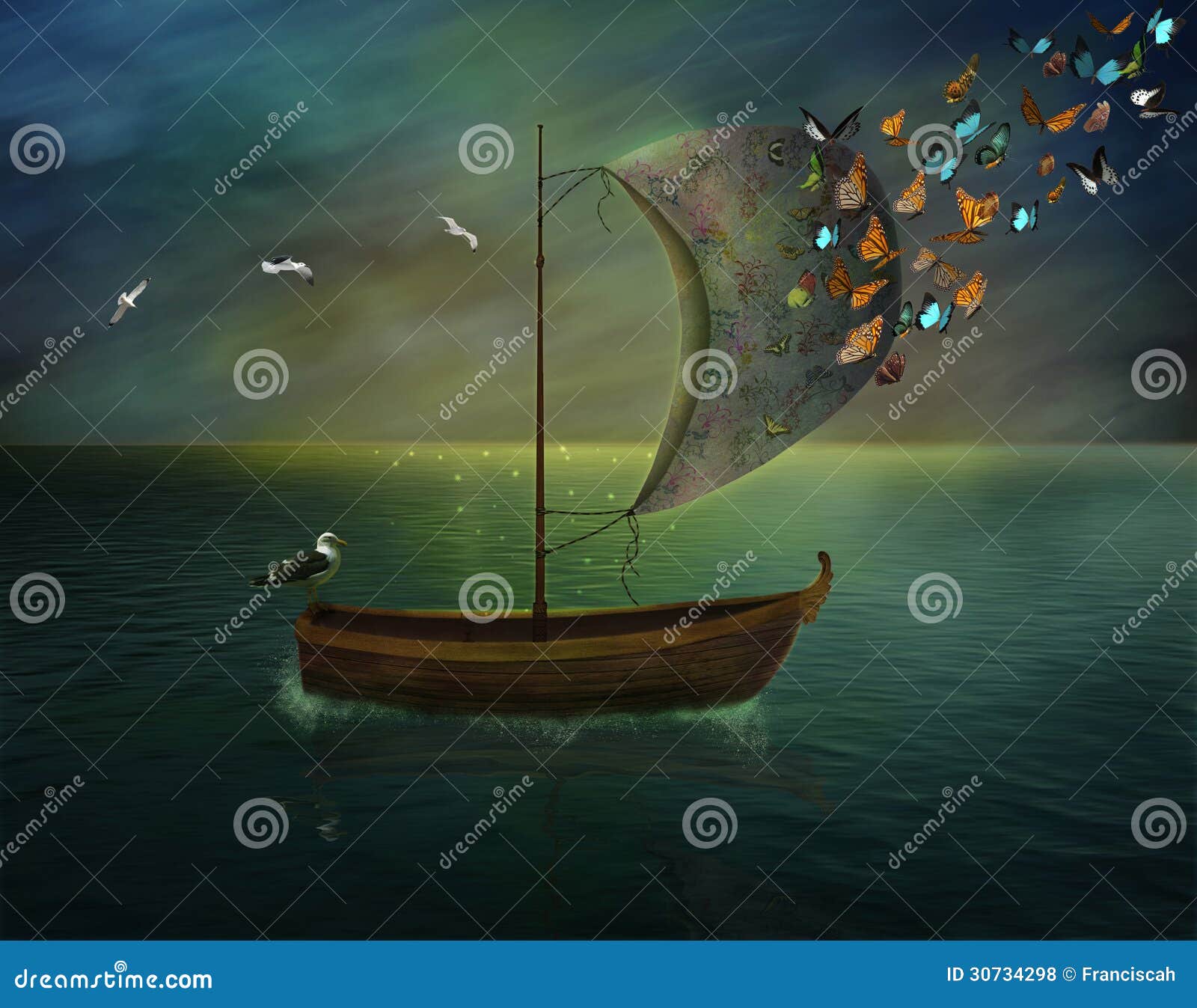 Magical boat stock illustration. Illustration of mast - 30734298