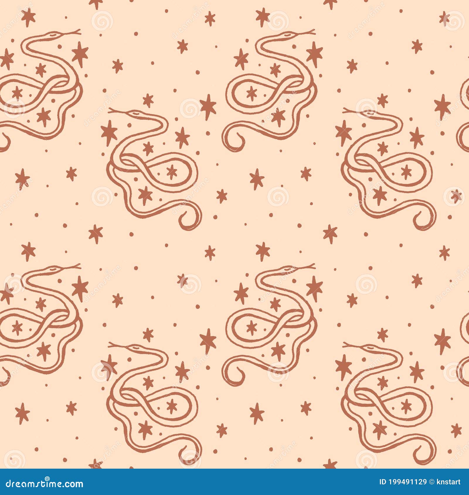 Magical Boho Snakes Line Art Vintage Style Seamless Pattern. Vector ...