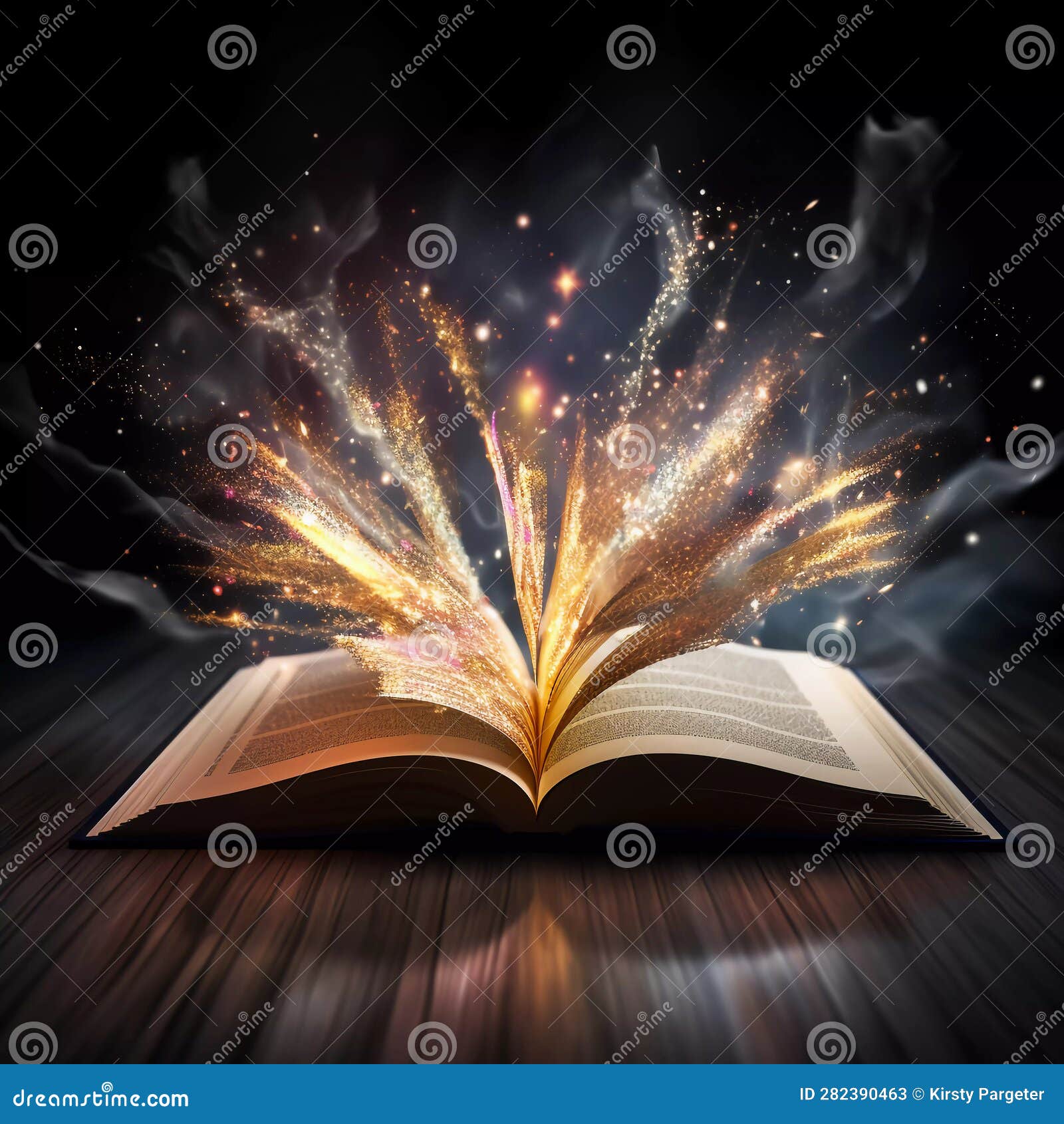 Magical Book with Glitter Exploding from the Pages Stock Illustration ...