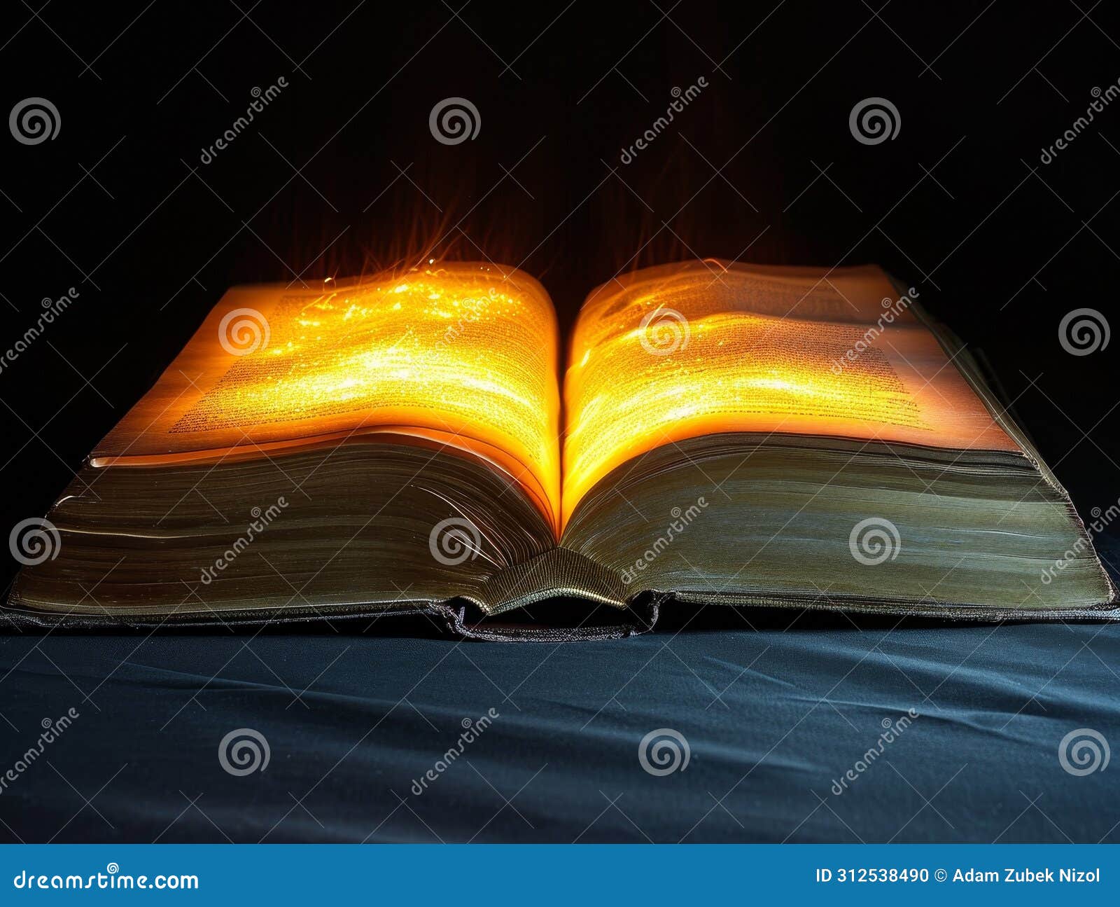 Magical Book with Glowing Pages on a Dark Background Stock Illustration ...