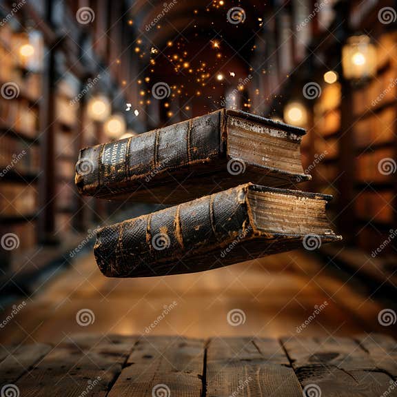 Magical Book Stack in Library Stock Illustration - Illustration of ...