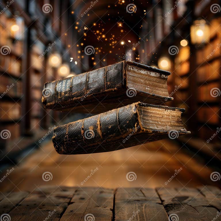 Magical Book Stack in Library Stock Illustration - Illustration of ...
